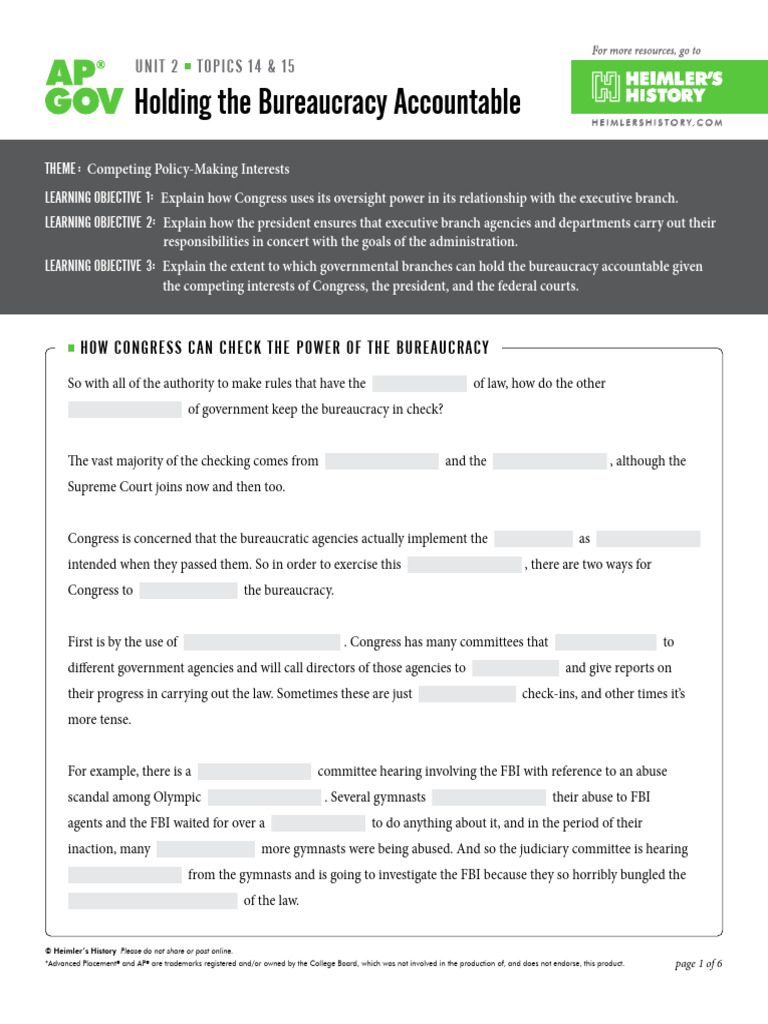 AP Gov Unit 2 Topics 14 _ 15 Noteguides | PDF | United States Congress ...