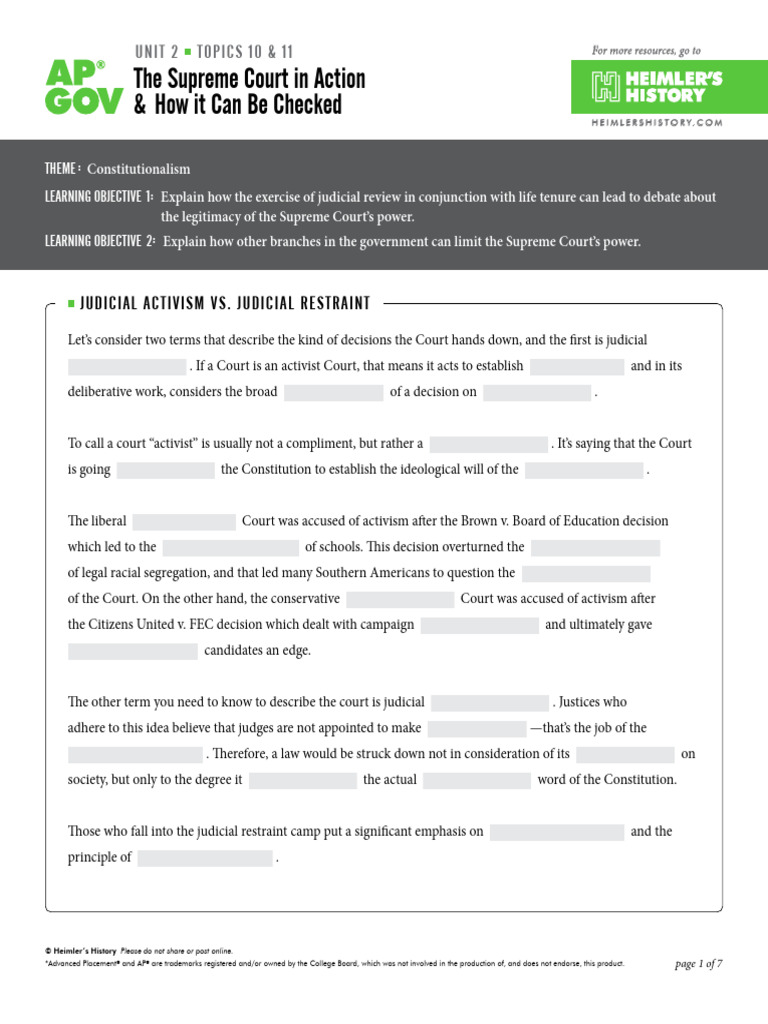 AP Gov Unit 2 Topics 10 - 11 Noteguides | PDF | Supreme Court Of The ...
