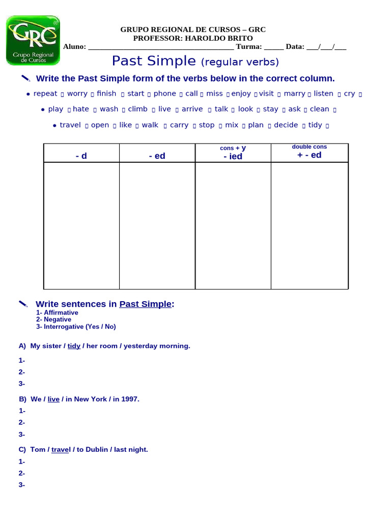 Simple Past Regular Verbs Exercises | PDF