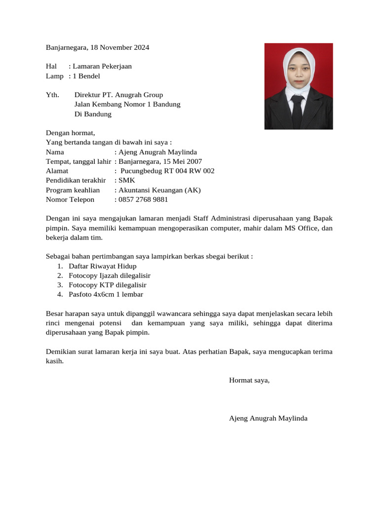 berkas lamaran DRH Ajeng | PDF