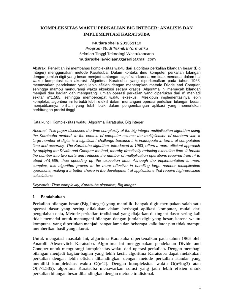 Jurnal Kompleksitas (Karatsuba) | PDF