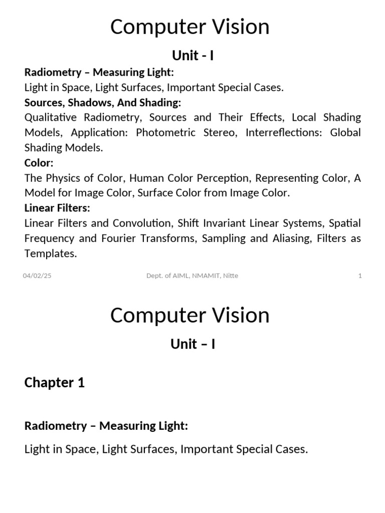 CV - Unit 1 | PDF | Reflectance | Light