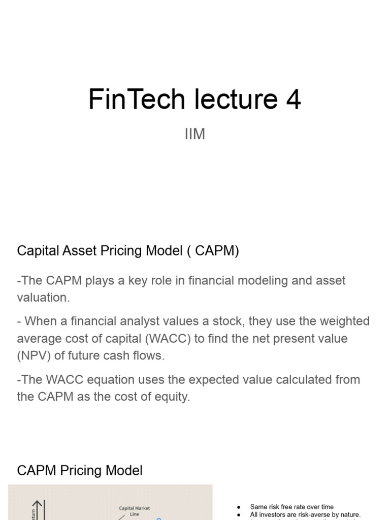 FinTech Lecture 4 10242024 | PDF | Capital Asset Pricing Model ...