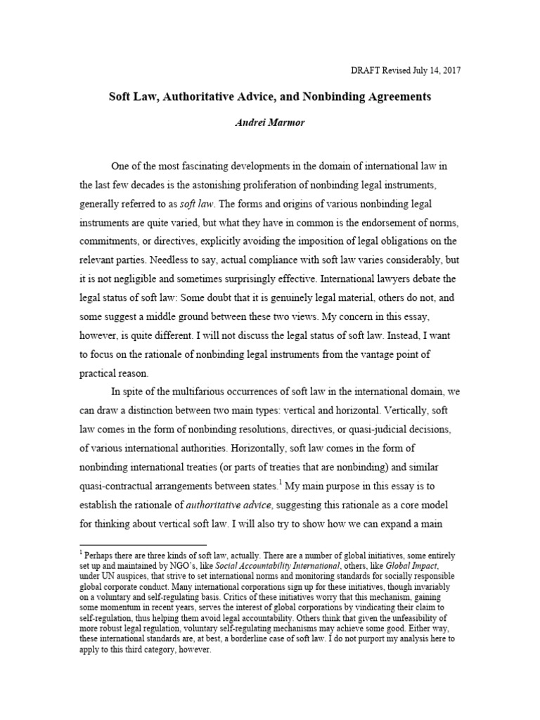 Understanding Soft Law in International Law | PDF | Reason | Burden Of ...