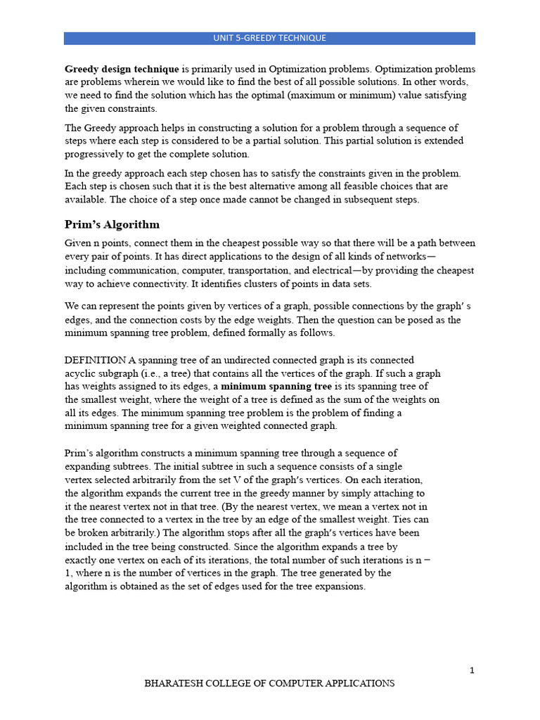 Unit 5-Greedy Technique | PDF | Applied Mathematics | Combinatorics Unit 5-Greedy Technique | PDF | Applied Mathematics | Combinatorics