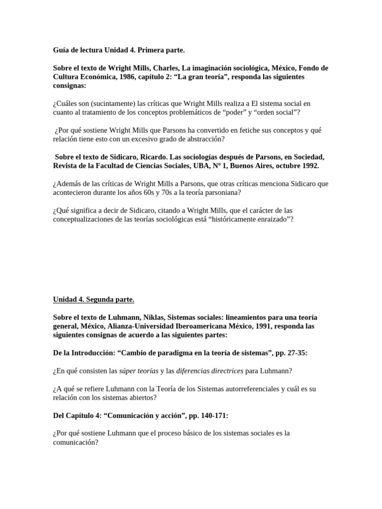 Guía de Lectura Unidad 4 | PDF