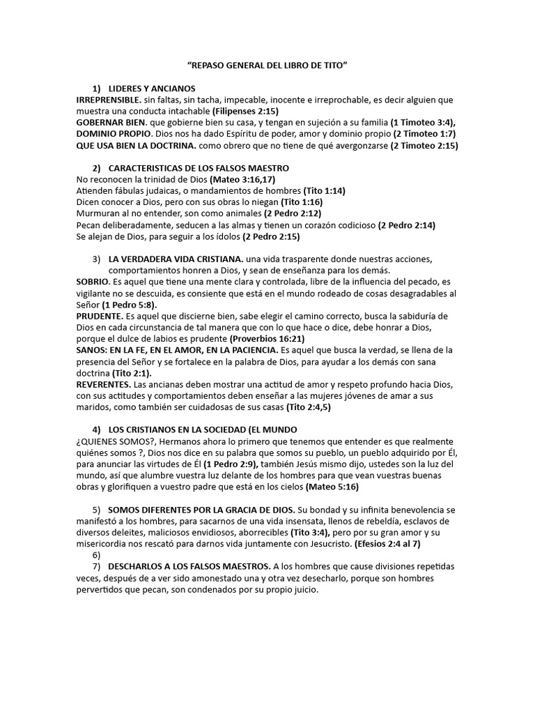 REPASO GENERAL DEL LIBRO DE TITO_250204_075200 | PDF | Amor | Creencia ...