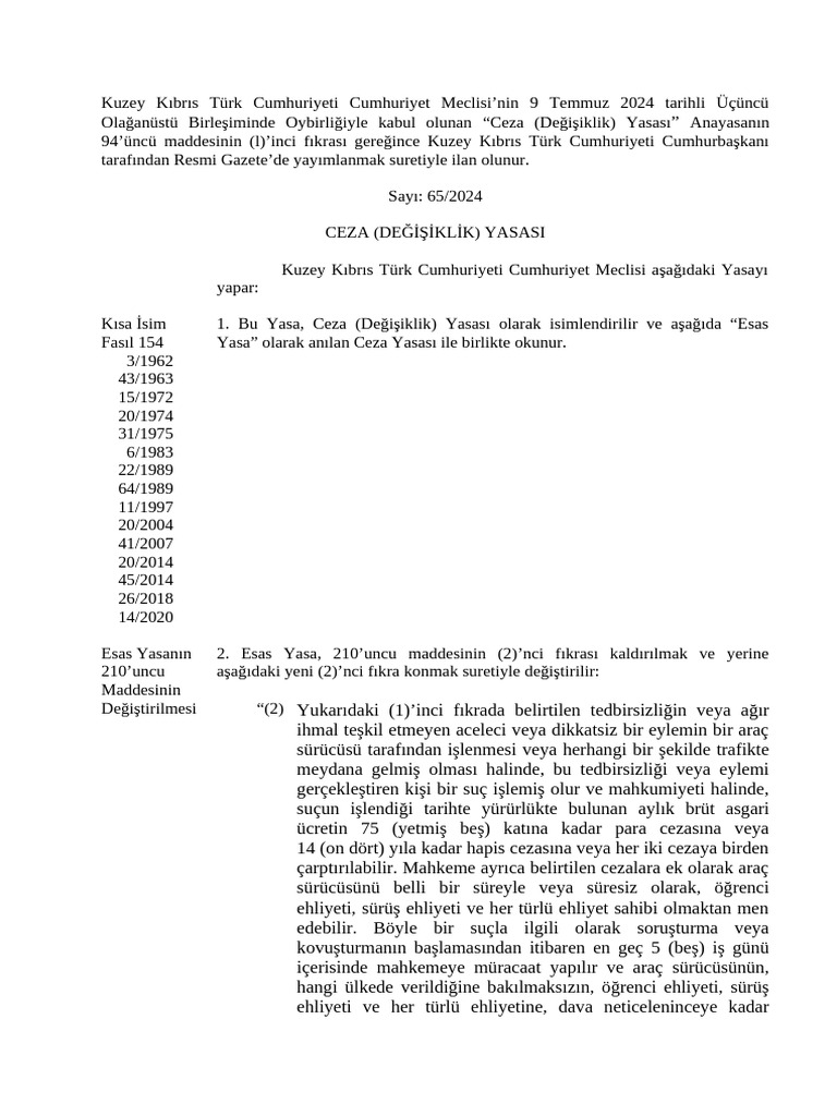 Ceza (Degisiklik) Yasası | PDF