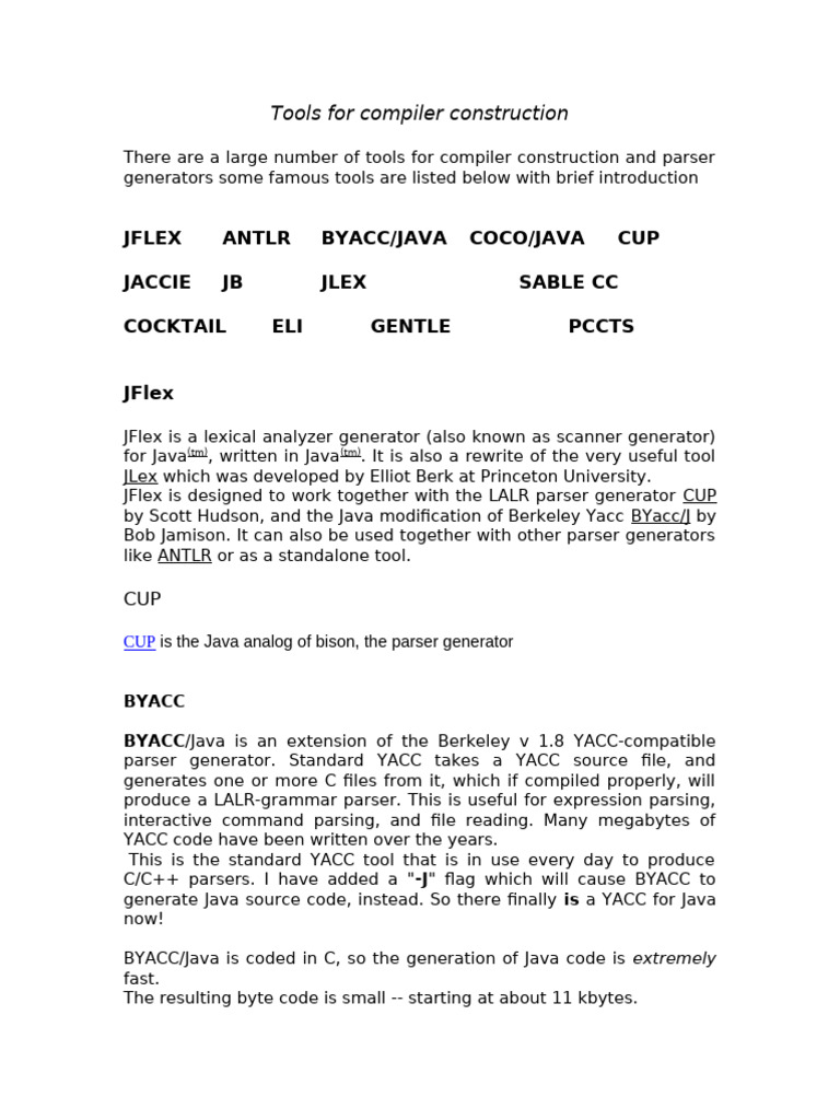 Tools for compiler Construction | PDF | Parsing | Computer Programming