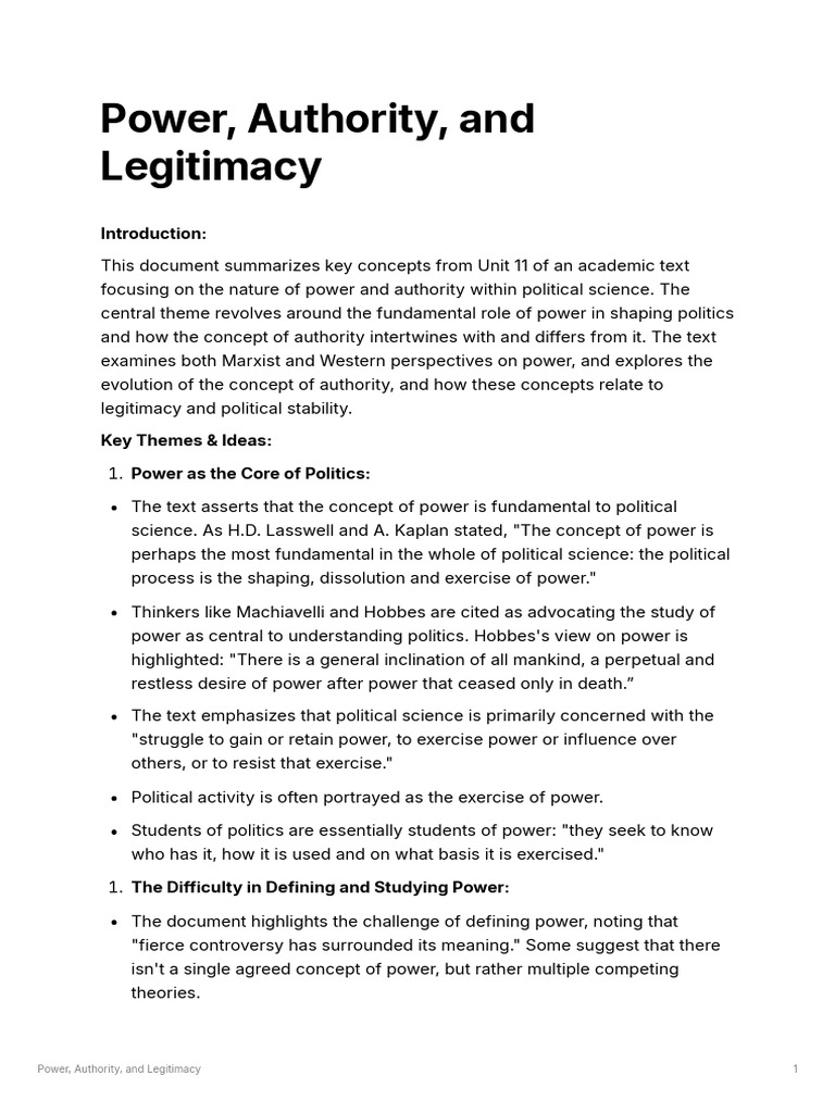 Power Authority and Legitimacy | PDF | Power (Social And Political ...