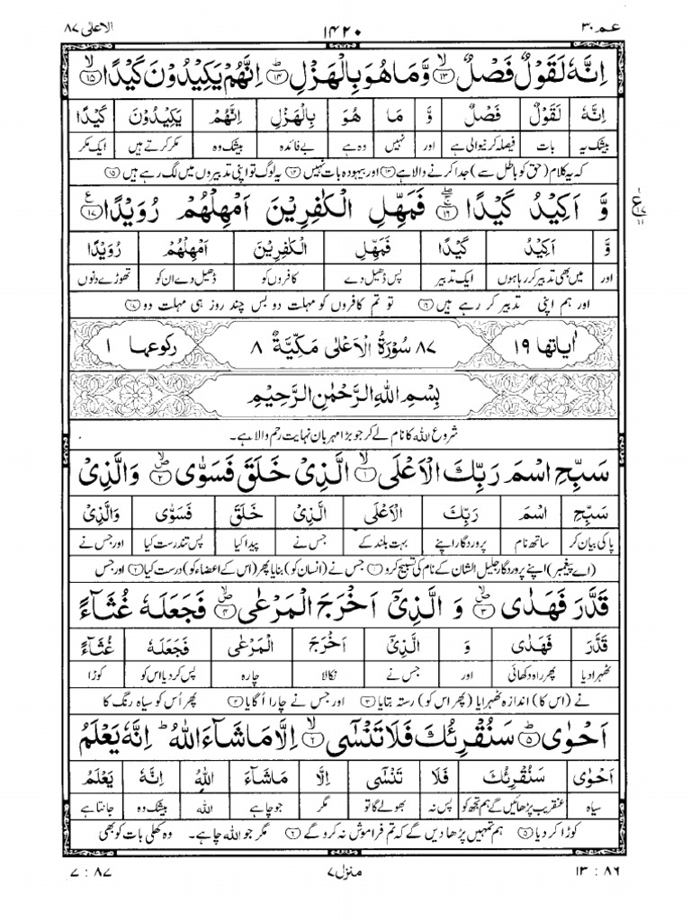 Surah 87 Al Aala Urdu Tarjuma | PDF