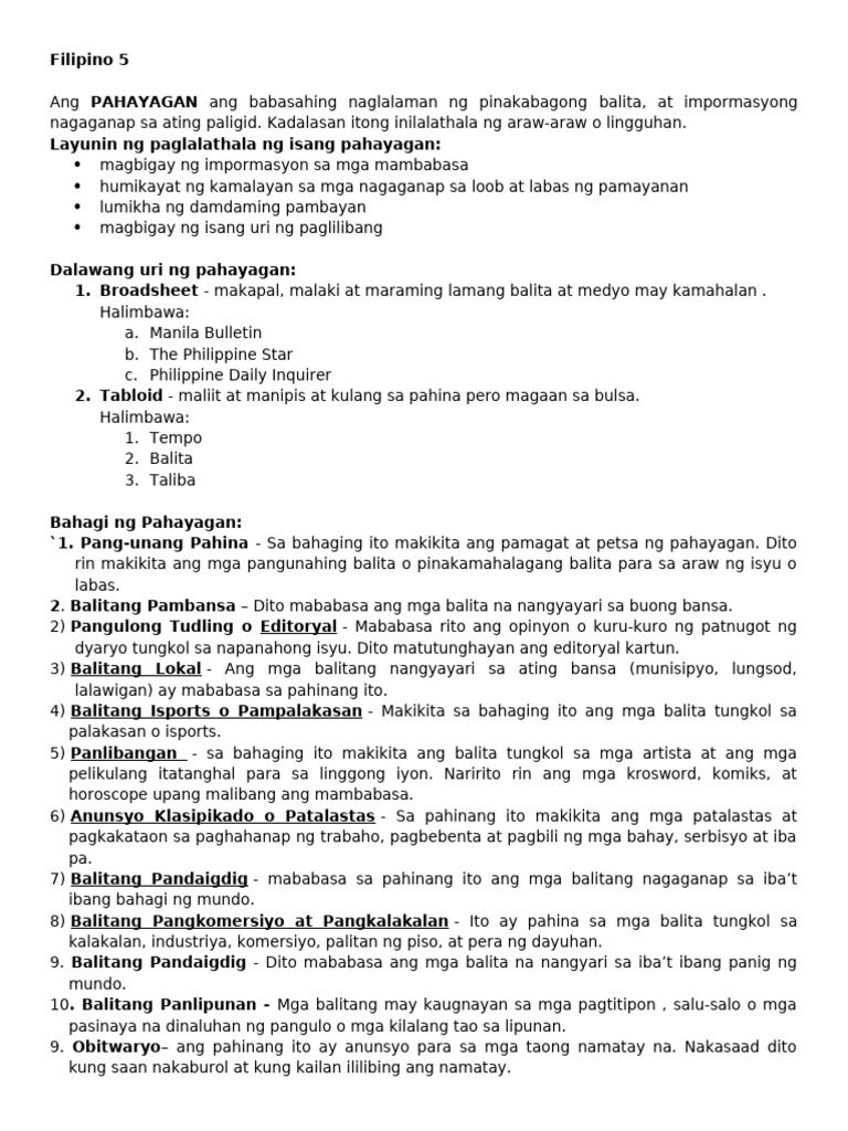 Mga-Bahagi-ng-Pahayagan | PDF