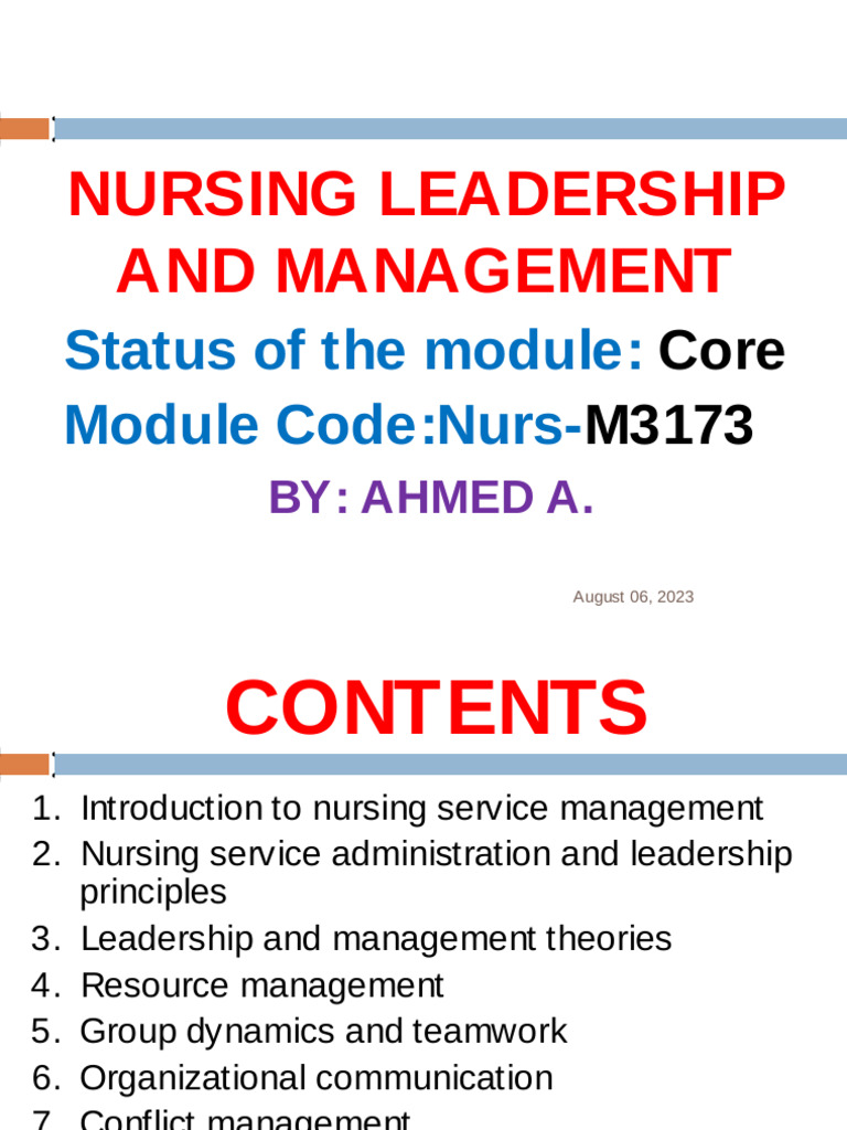 Nursing Leadership and Management Guide | PDF | Leadership | Goal