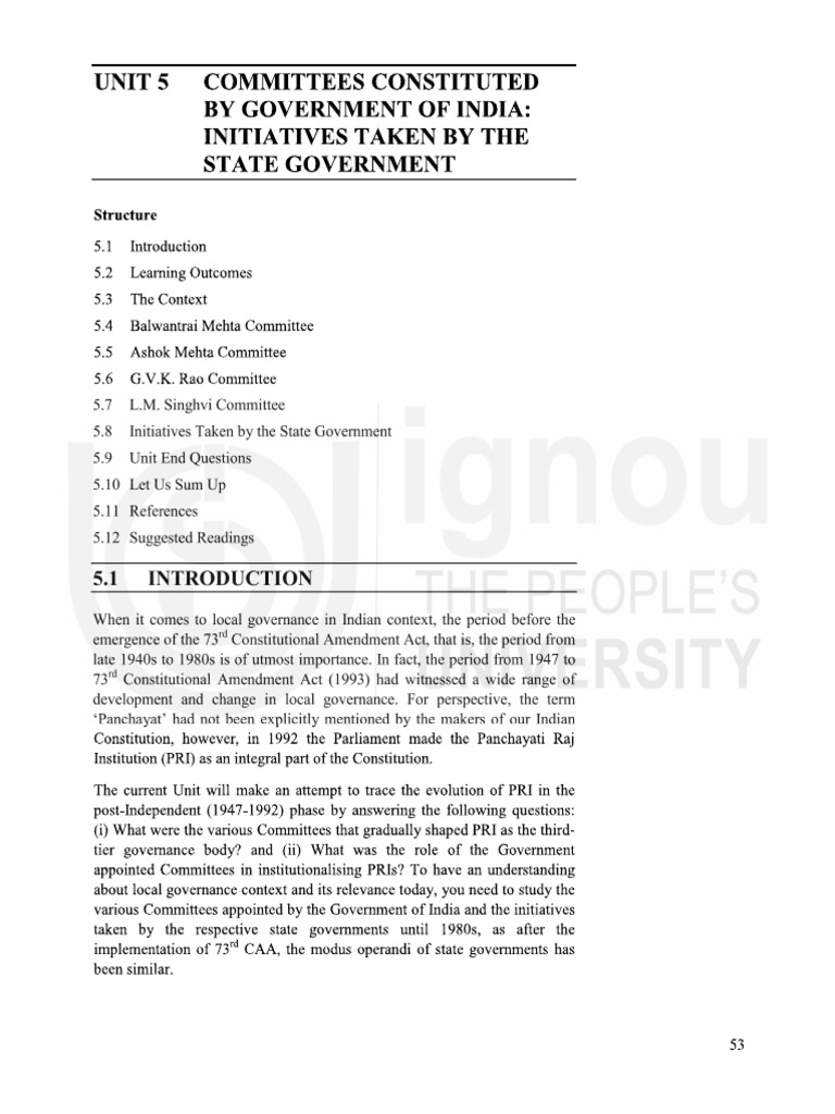 Ashok Mahta and Balwant Rai Mahta Commitee Report | PDF