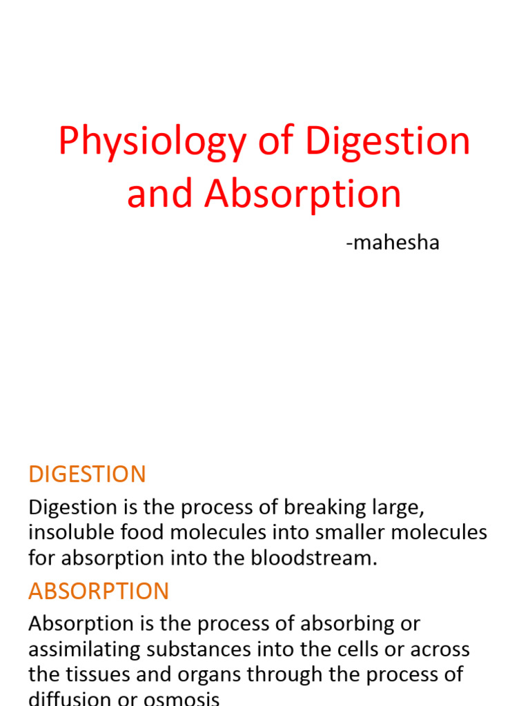 MSC Zoology OET 2.4 Physiology of Digestion and Absorption | PDF