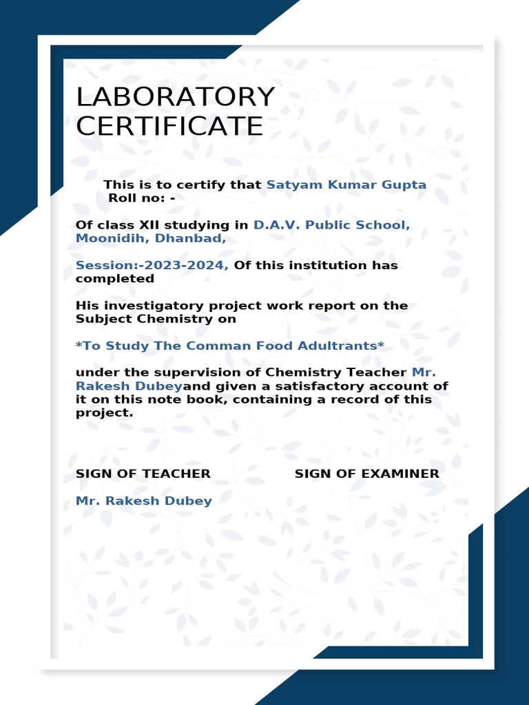 Laboratory Certificate | PDF