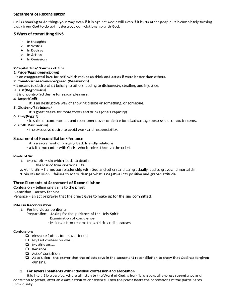 Sacrament of Reconciliation-Lecture- | PDF | Penance | Confession ...