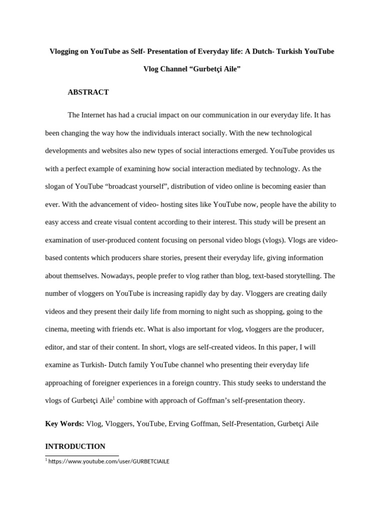 Vlogging On YouTube As Self Presentation | PDF | Social Psychology | Human Communication