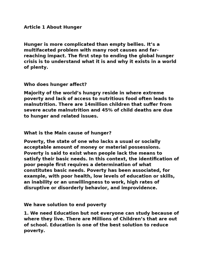 Understanding Global Hunger Causes | PDF