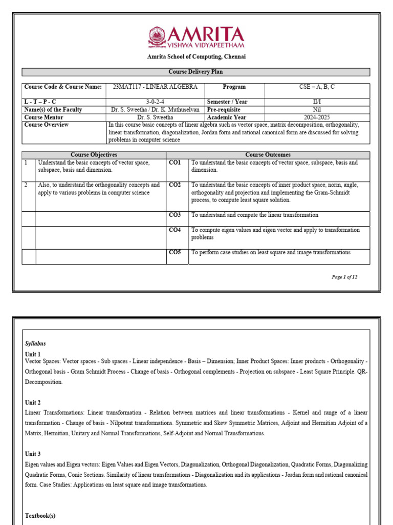 23MAT117 - Linear Algebra CDP | PDF | Eigenvalues And Eigenvectors | Matrix (Mathematics)