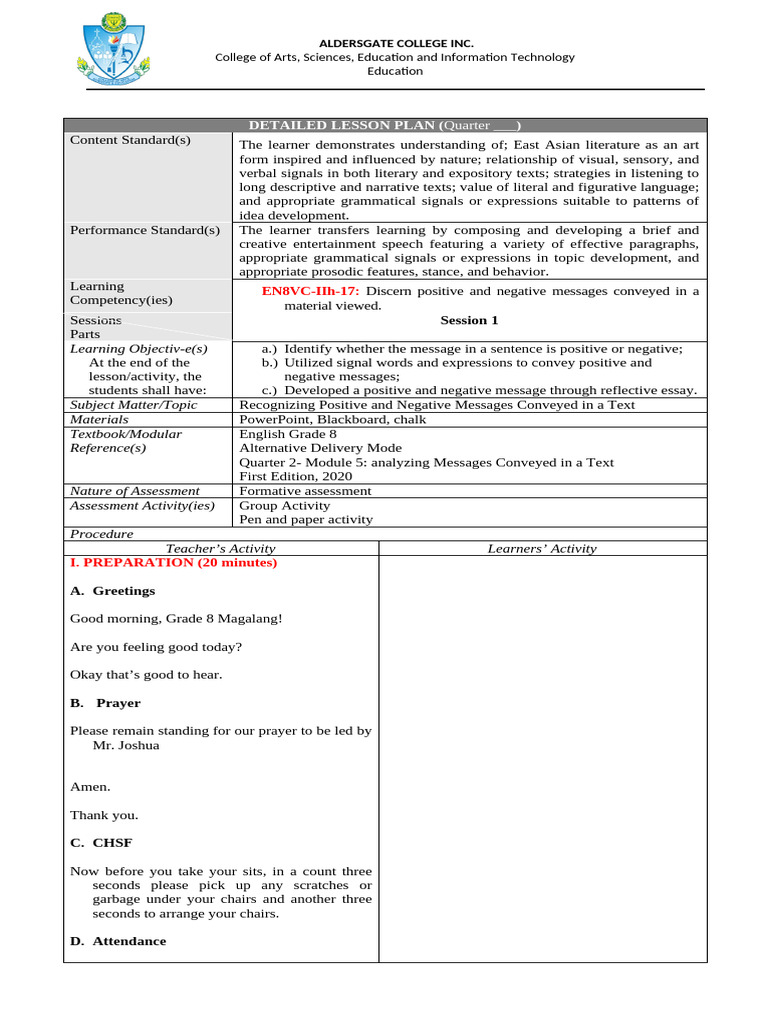 DETAILED-LESSON-PLAN-TEMPLATE (1)_071308 | PDF | Learning | Lesson Plan