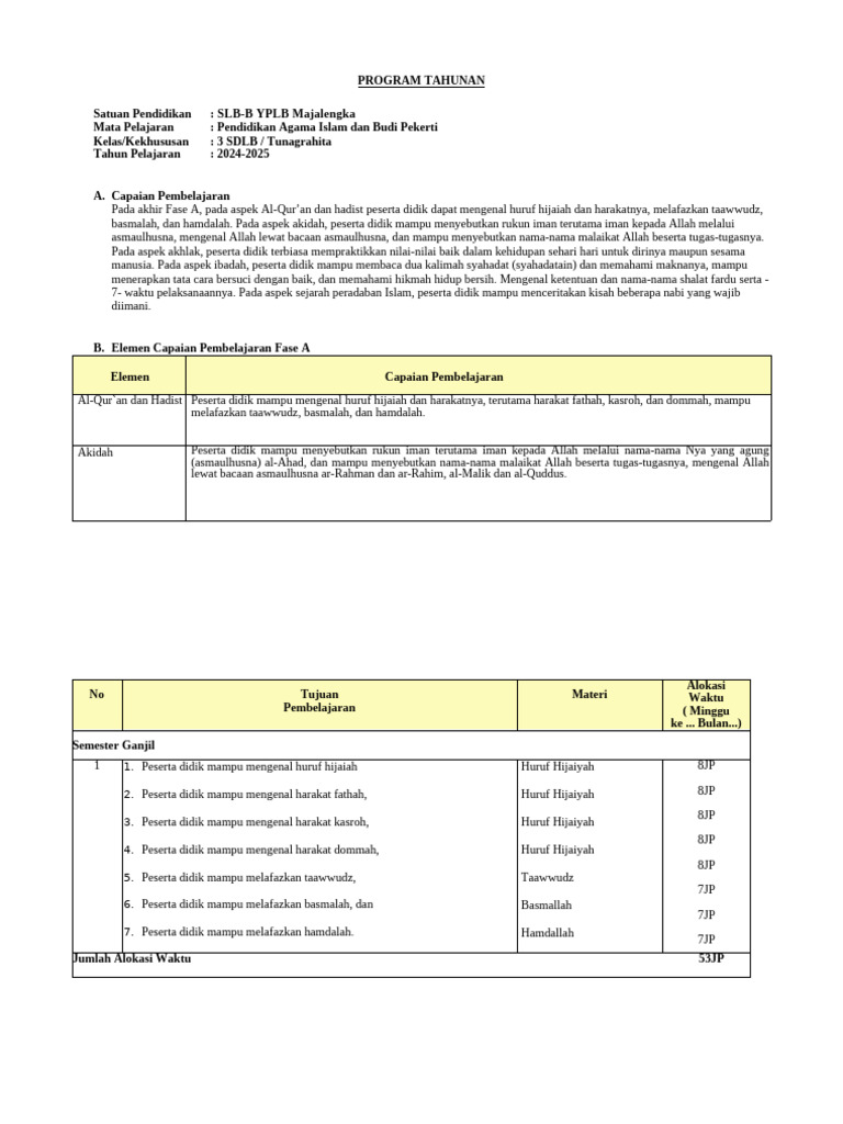 Format prota Promes PAIBP | PDF