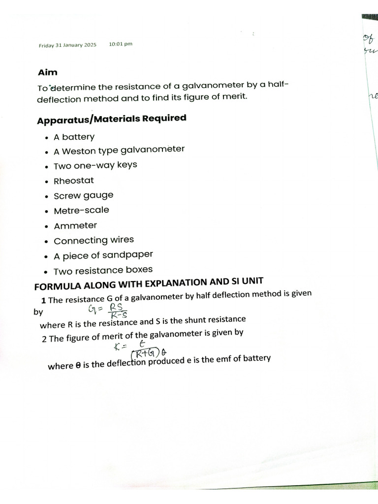 Half Deflection Galvanometer Sample Sheet | PDF