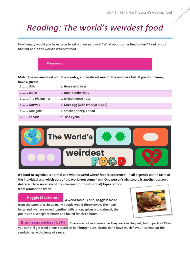 Reading The Weirdest World Food | PDF | Foods