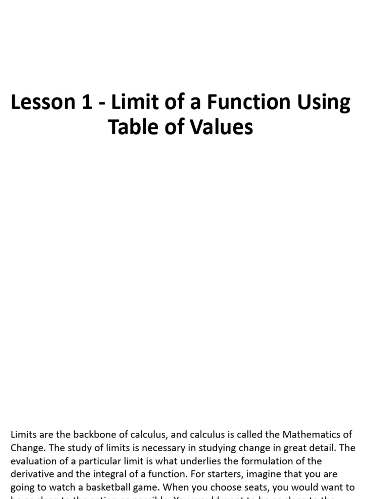 Limits of Functions via Value Tables | PDF | Function (Mathematics ...