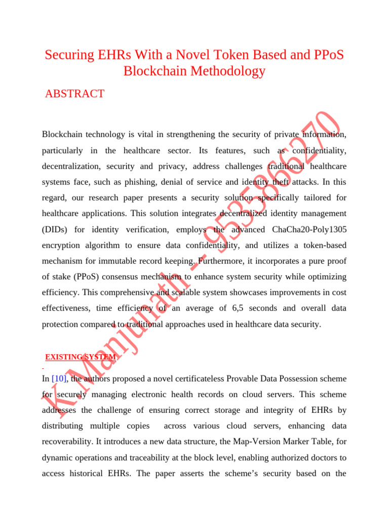 Secure EHRs Using Blockchain & PPoS | PDF | Security | Computer Security