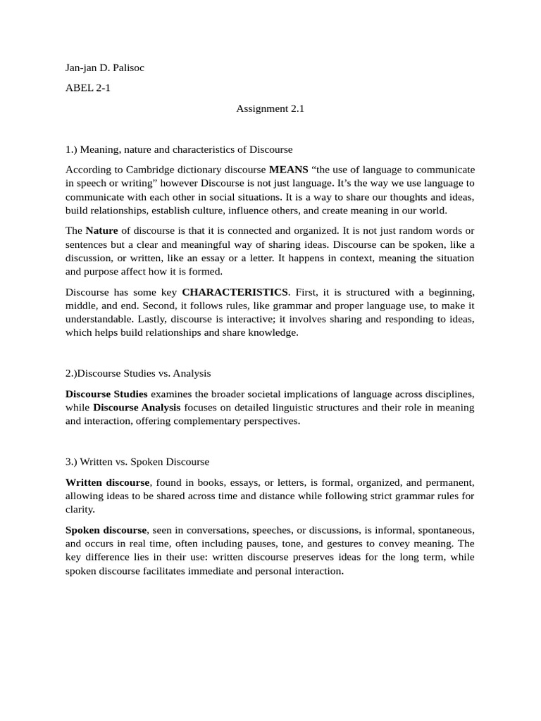 ASS ENGLISH DISCOURSE | PDF