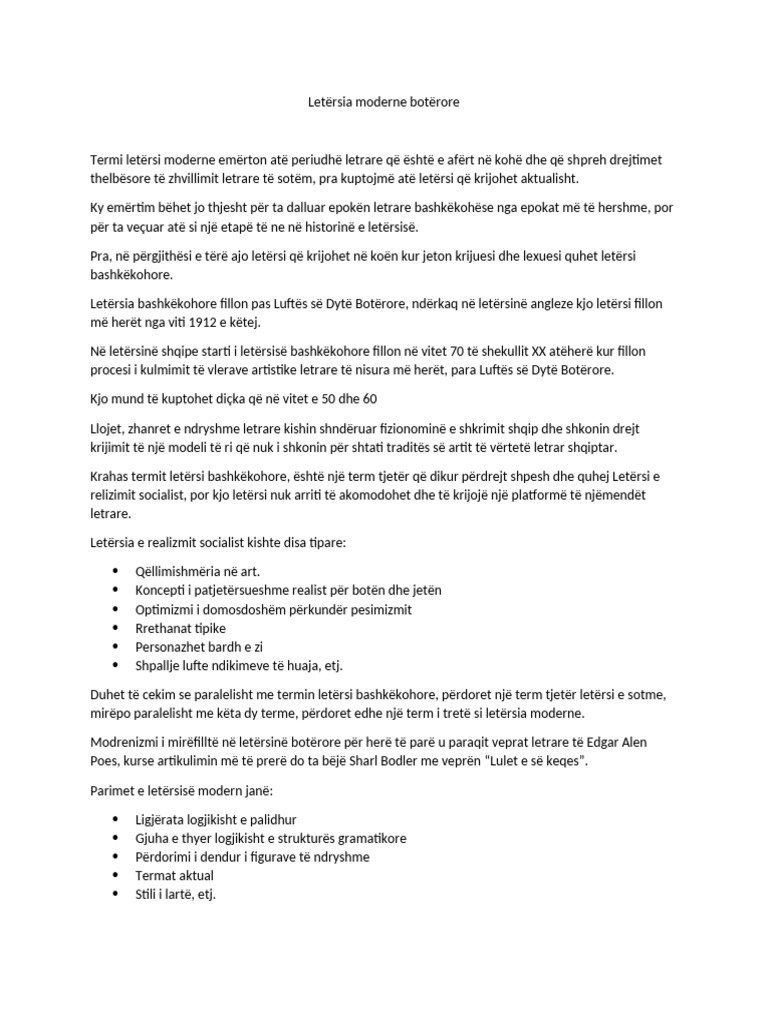 Letërsia Moderne Botërore | PDF