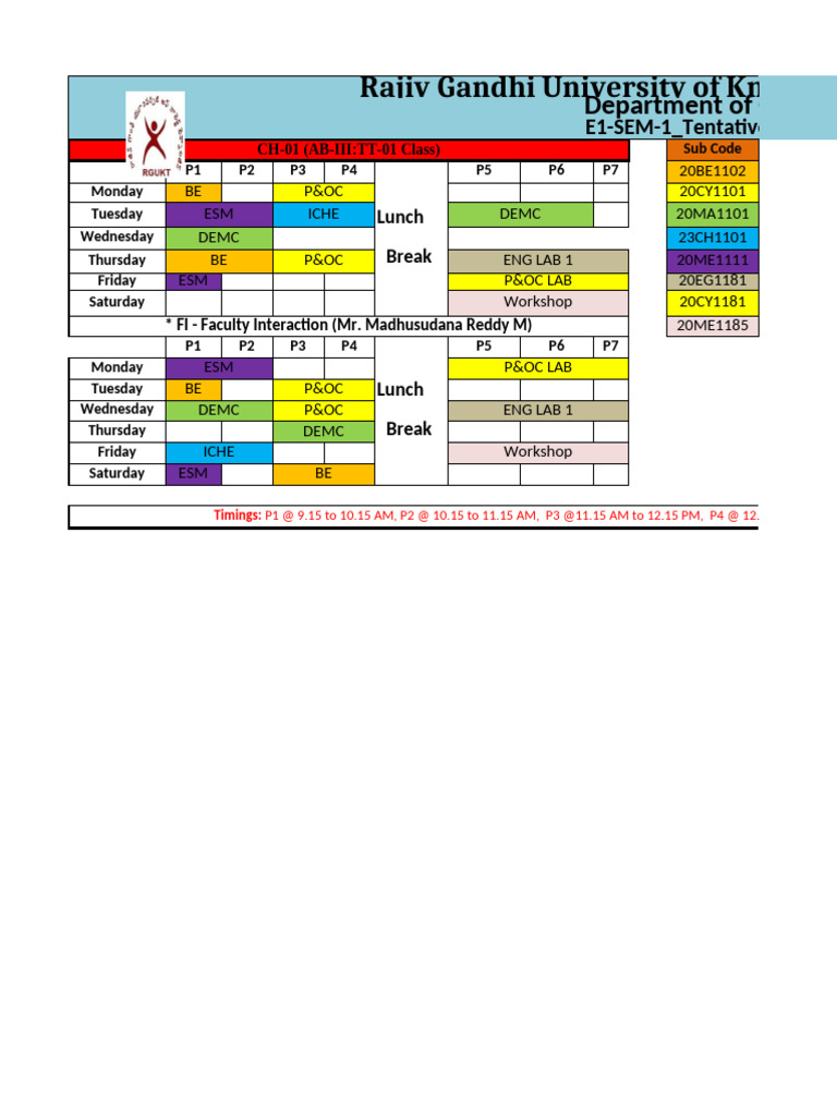 E1 Chem TimeTable.pdf | PDF