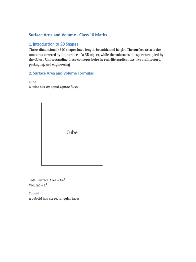 Surface Area and Volume Class 10 Expanded | PDF