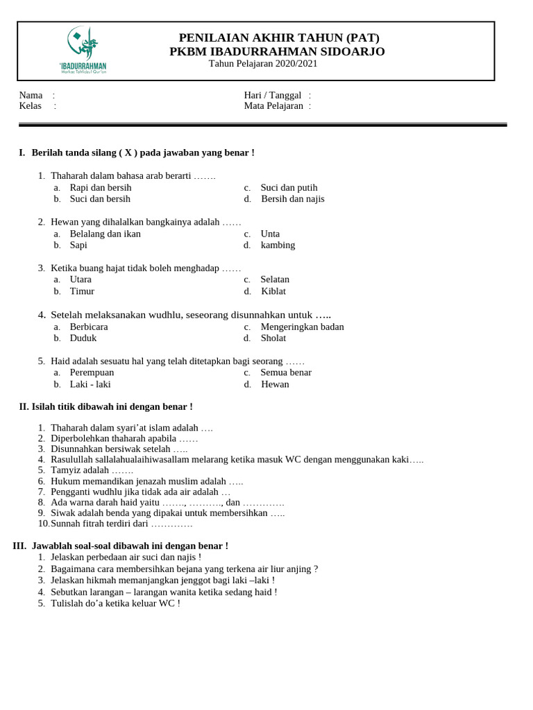 Form Soal Pat | PDF