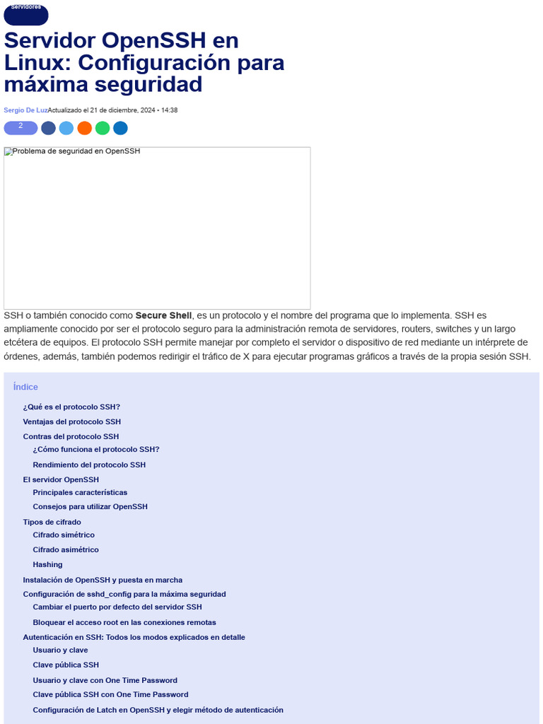 Configurar Servidor OpenSSH en Linux Con La Máxima Seguridad | PDF | Clave (criptografía) | Cifrado
