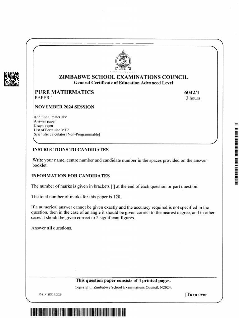 Pure Maths 6042 Nov 2024 Paper1 | PDF | Equations | Mathematical Analysis