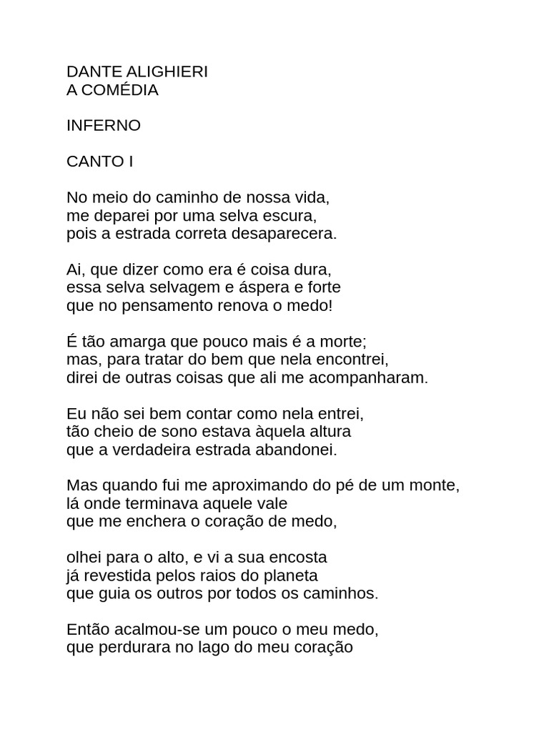 Dante Alighieri: Inferno Canto I Análise | PDF | Amor | Inferno (Dante)