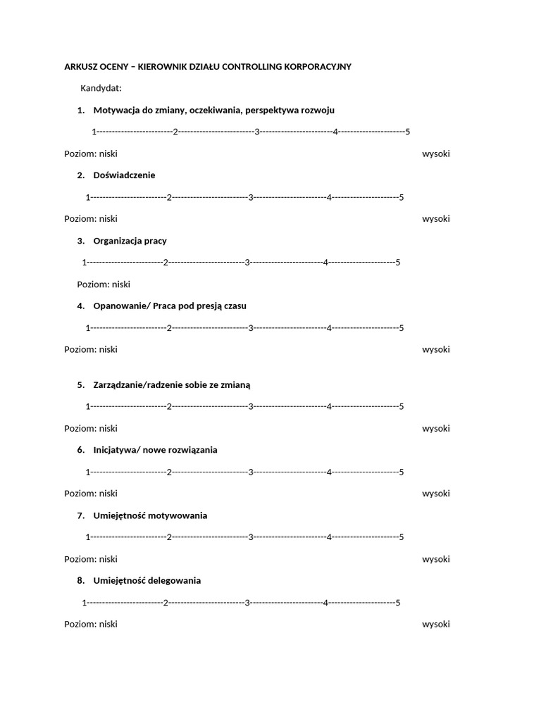 ARKUSZ OCENY - Kierownik | PDF