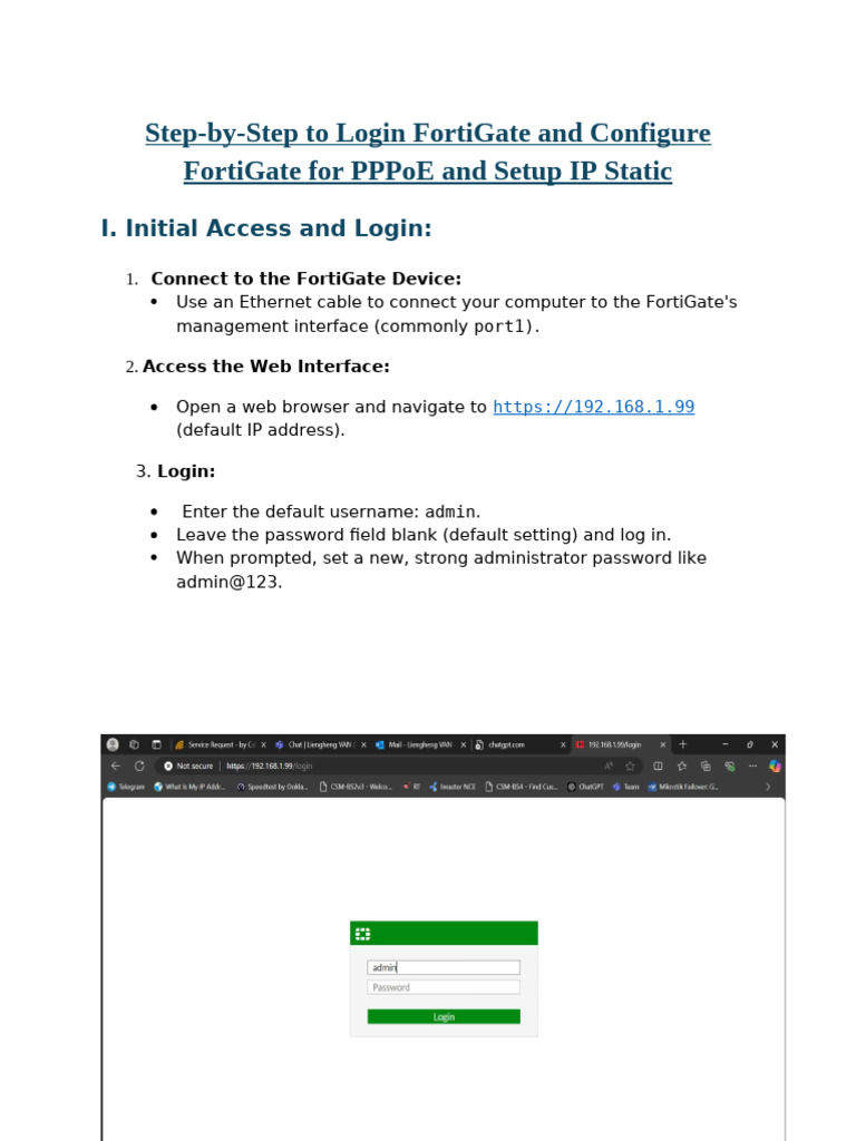 Step-by-Step to Login FortiGate and Configure FortiGate for PPPoE and Setup IP Static | PDF | Ip ...