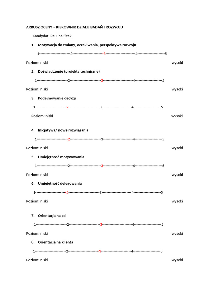 ARKUSZ OCENY - Paulina Sitek | PDF