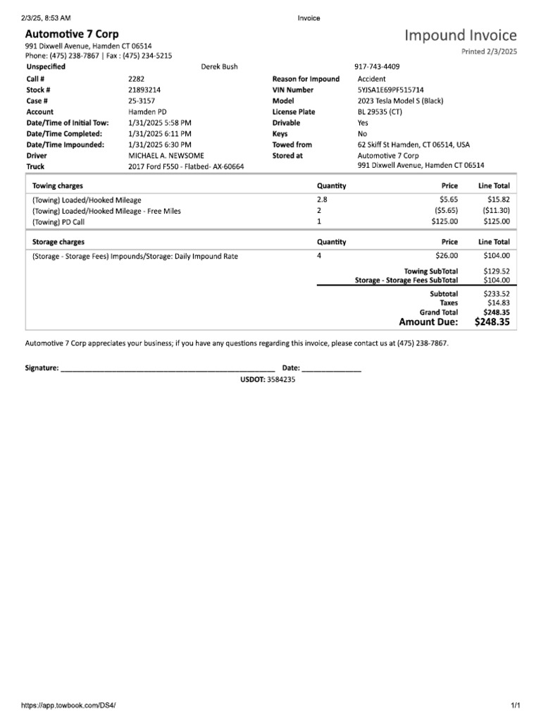 2659 Tow Invoice | PDF