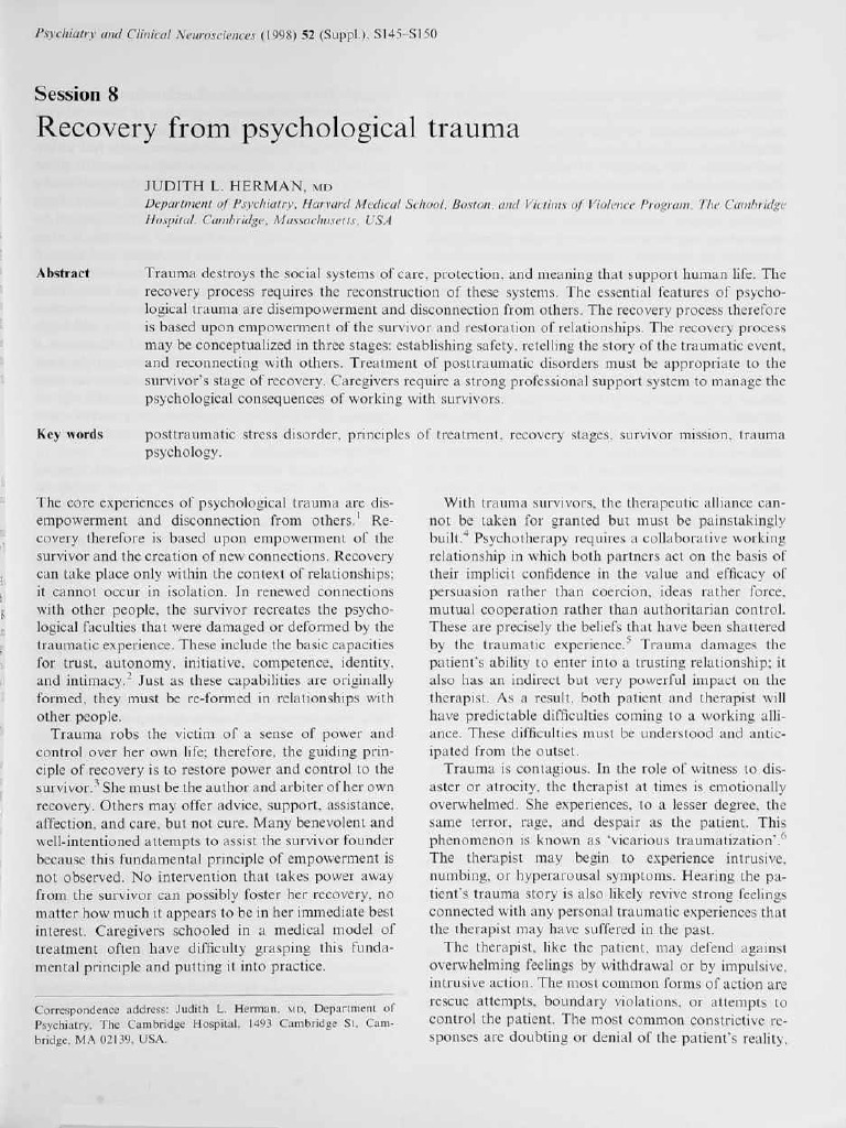 1998.recovery Psychological Trauma-Compressed | PDF | Psychological Trauma | Psychotherapy