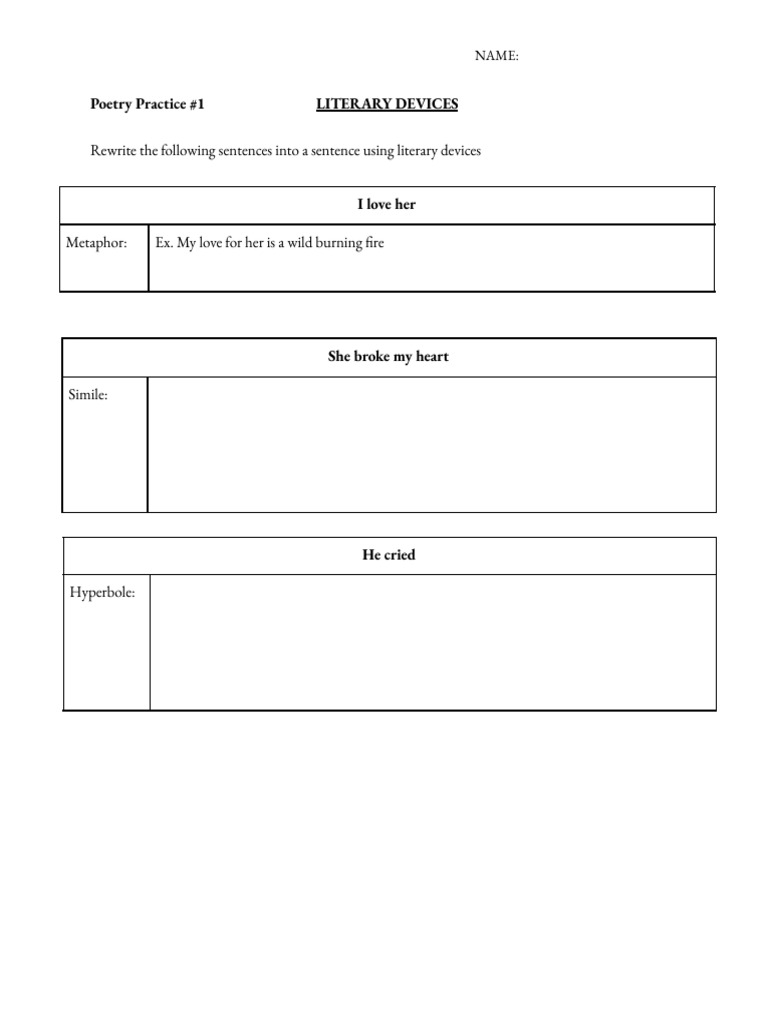 Literary Devices Poetry Practice Guide | PDF