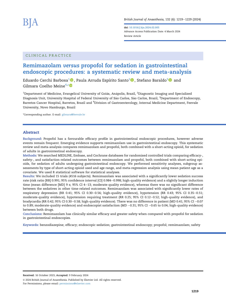 Remimazolam em Versus em Propofol For Sedation | PDF | Endoscopy ...