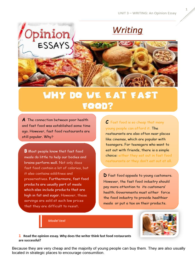 Writing An Opinion Essay | PDF | Fast Food | Restaurants