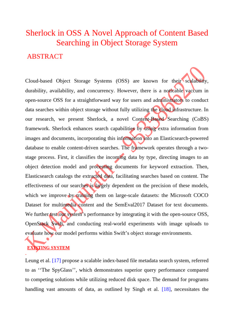 Sherlock in OSS A Novel Approach of Content Based Searching in Object Storage System | PDF ...