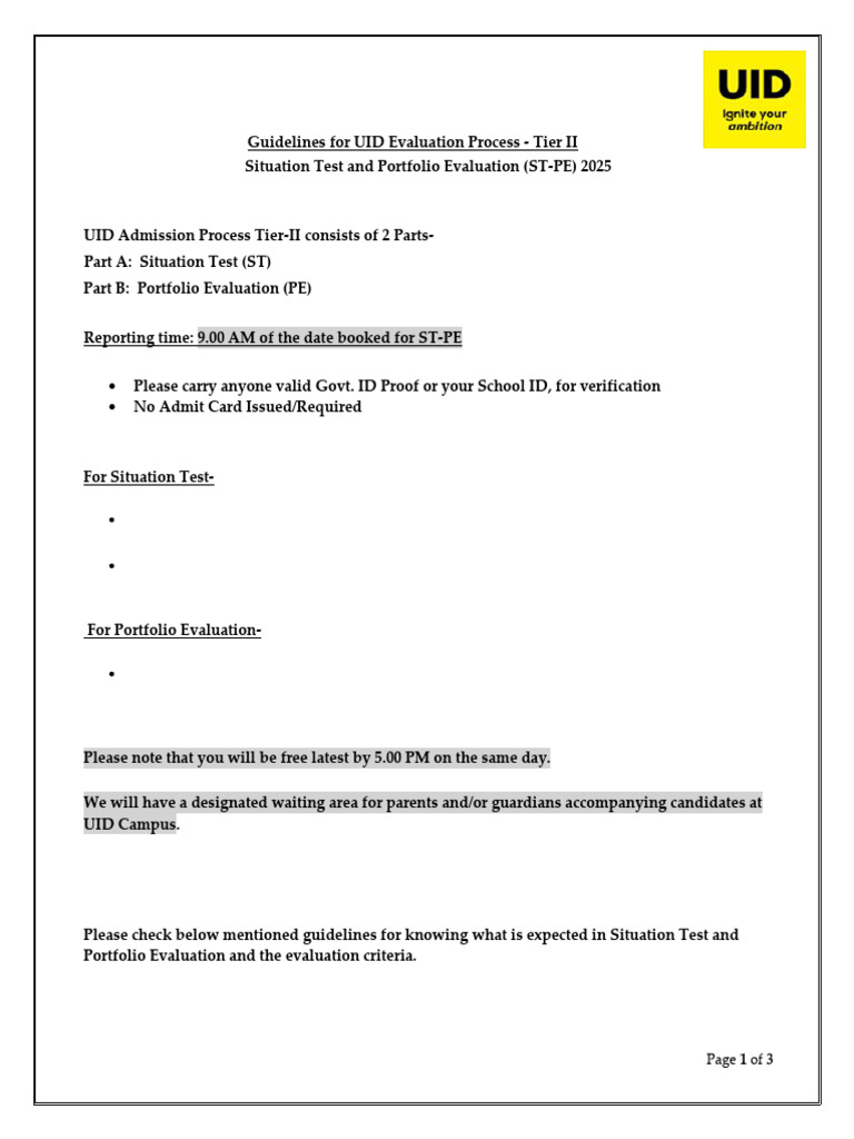 UID Ahmedabad Campus Tier II ST PE 2025 Guidelines | PDF | Thought ...