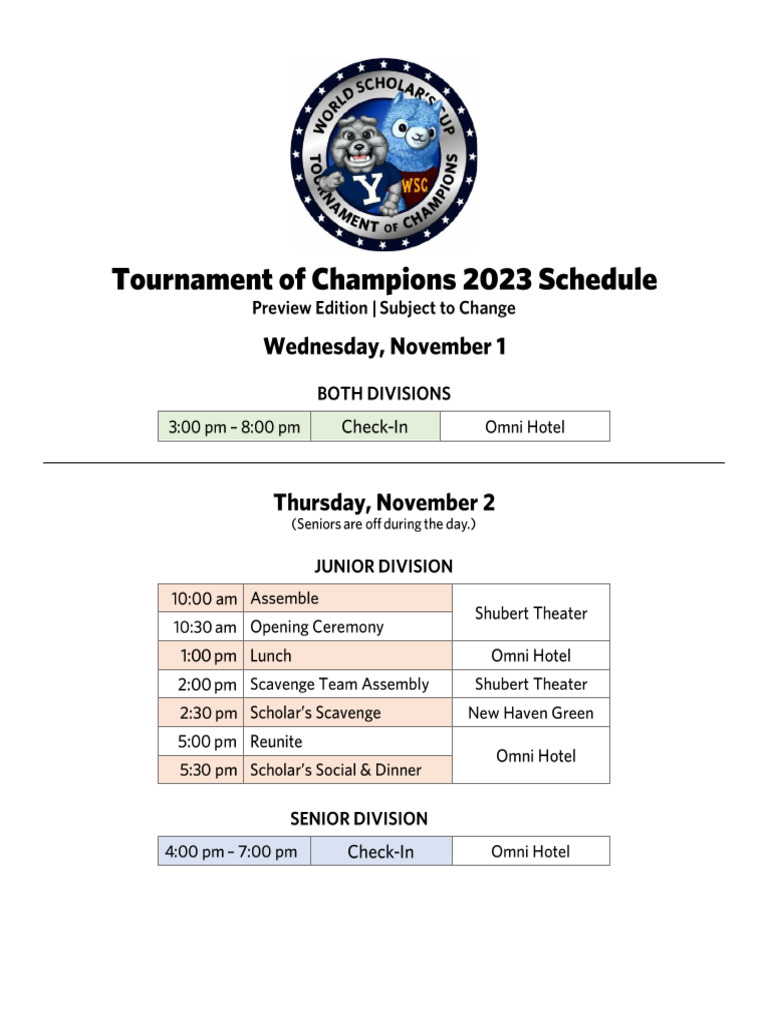 Tournament of Champions 2023 Preview Schedule | PDF