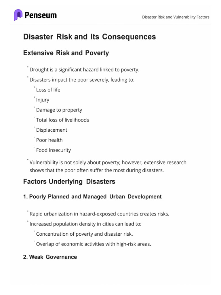 Disaster Risk and Vulnerability Factors | PDF